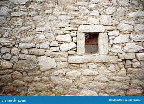 Stone Wall With Small Window Texture Background Stock Image Image Of