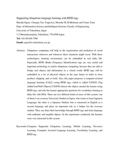 Pdf Supporting Ubiquitous Language Learning With Rfid Tags