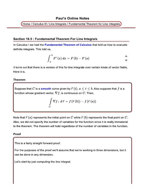 Fundamental Theorem For Line Integrals Pdf