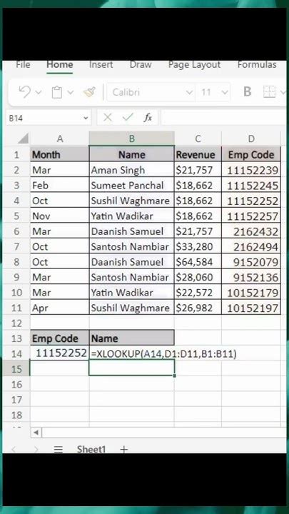 Employee Code Xlookup Shorts Exceltips Exceltutorial Youtube