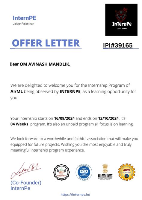 Starting My Internship At Internpe In Aiml Om Mandlik Posted On The Topic Linkedin