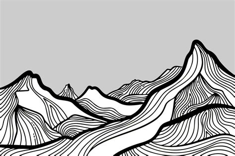 Minimalist Modern Line Art Print Abstract Mountain Contemporary