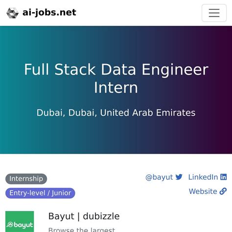 Hiring Internship Full Stack Data Engineer Intern In Dubai Dubai