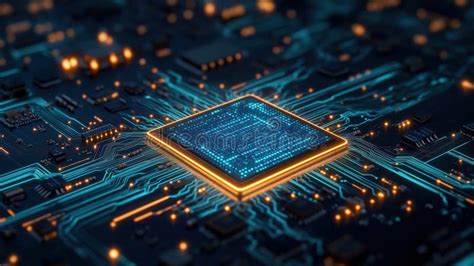 Futuristic Circuit Board Displays Glowing Blue Orange Lights Complex