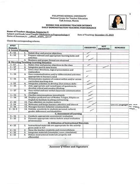 Demo Teaching Rubric 2 Pdf