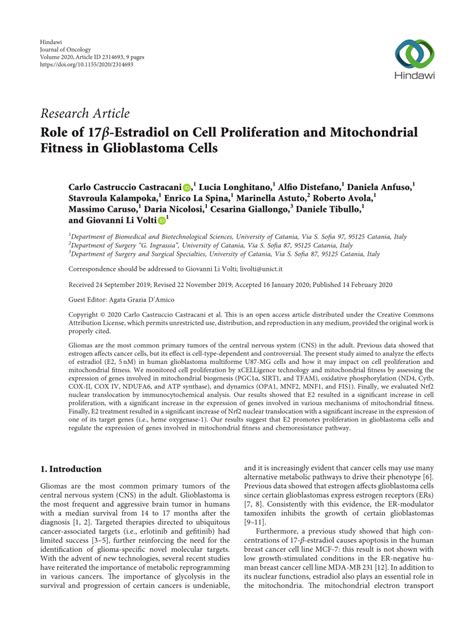 Pdf Role Of 17β Estradiol On Cell Proliferation And Mitochondrial