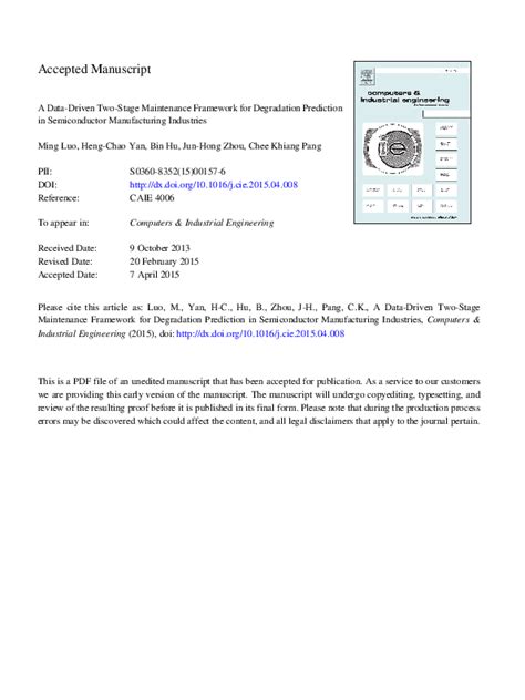 Pdf A Data Driven Two Stage Maintenance Framework For Degradation Prediction In Semiconductor