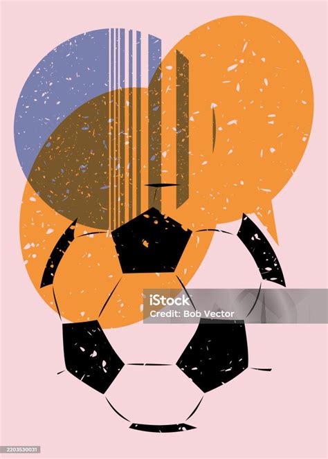 Risograph 기하학적 모양의 말풍선이 있는 축구 공 트렌디한 Riso Graph의 개체는 기하학 요소가 있는 질감 스타일 디자인을 인쇄합니다 Brand Name