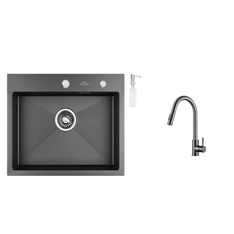 AuraLum Évier Cuisine Bac CM Noir Robinet de Cuisine Gris Fonceé Inox Extractible