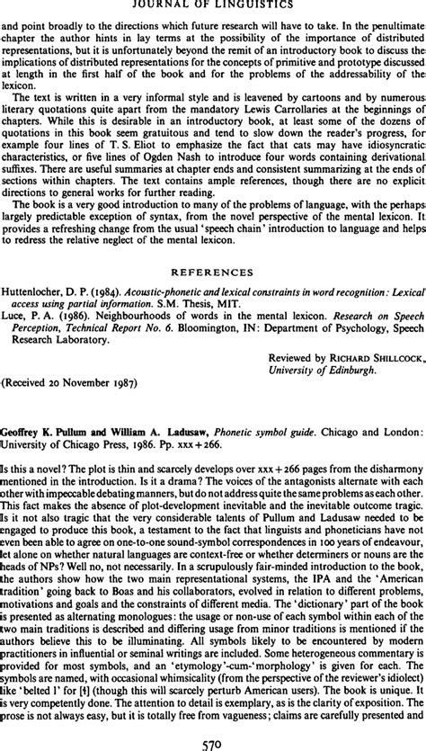 Geoffrey K Pullum And William A Ladusaw Phonetic Symbol Guide
