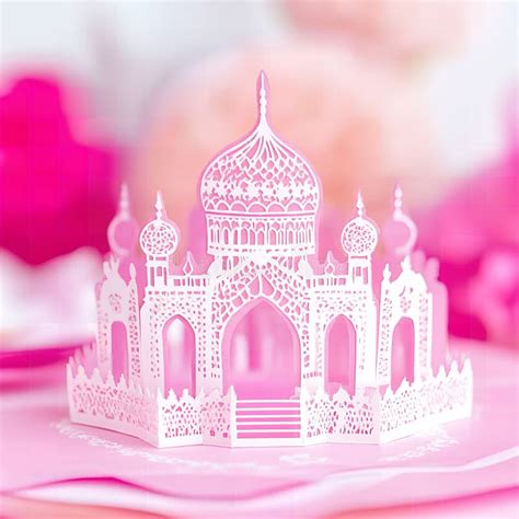 Intricate Pink Papercut Palace Delicate 3d Architectural Model Stock Illustration Illustration