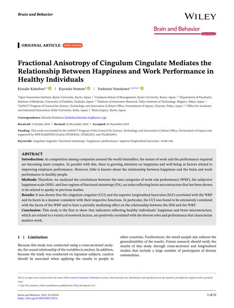 Pdf Fractional Anisotropy Of Cingulum Cingulate Mediates The