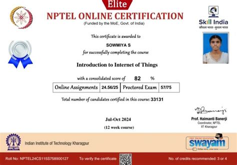 Sowmiya S On Linkedin Nptel Iot Innovation Internetofthings Ece Technology