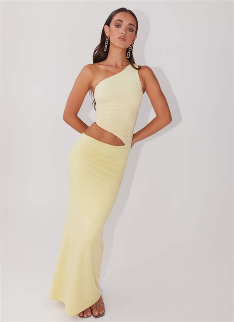 Seranella One Shoulder Maxi Dress Lemon Peppermayo Us