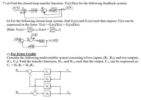 solved 1 a find the closed loop transfer function y s x s for the