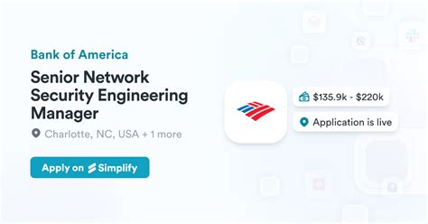 Senior Network Security Engineering Manager Bank Of America Simplify Jobs