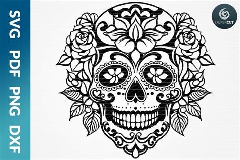 Sugar Skull With Roses Svg Dxf Png Files