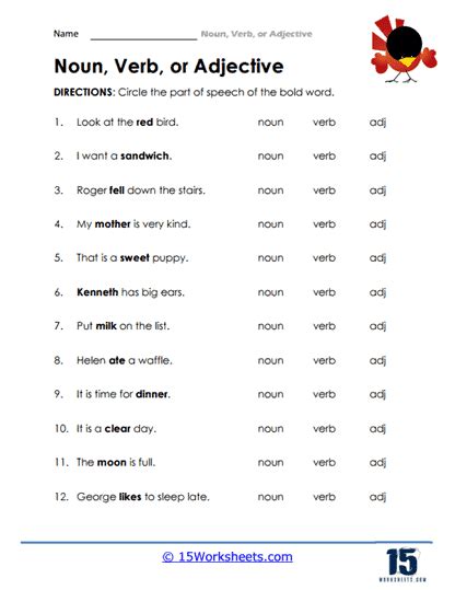 Noun Verb Or Adjective Worksheets 15 Worksheets Library
