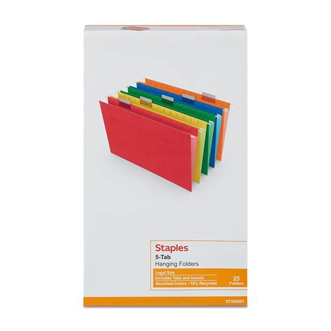 MyOfficeInnovations Hanging File Folders 5 Tab Legal Size Assorted Colors 25 Per Box 345001