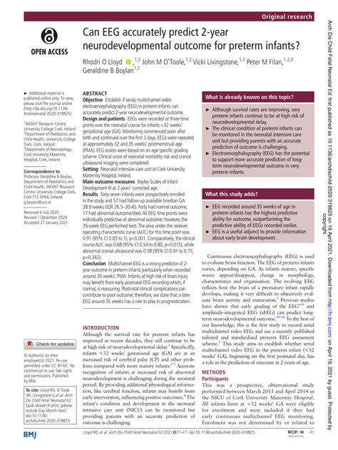 Pdf Can Eeg Accurately Predict 2 Year Neurodevelopmental Outcome For