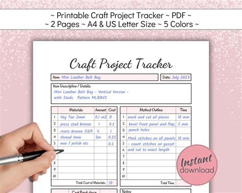 Printable Craft Project Tracker Artisan Item Creation Planner How To