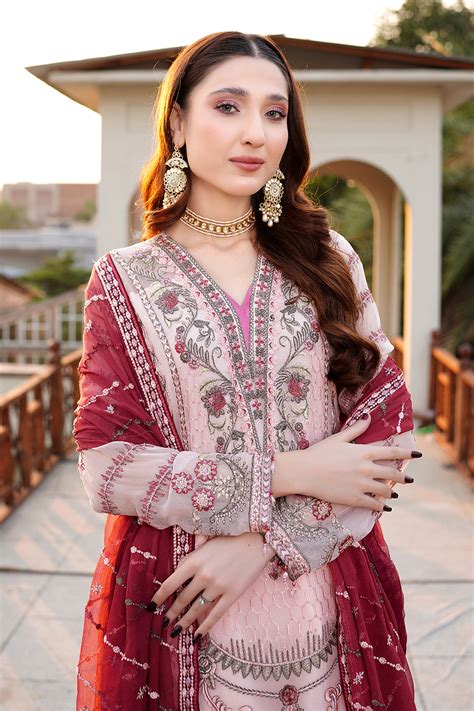 Rose Pink Pakistani Salwar Kameez Dupatta Salwar Suit Nameera By Farooq