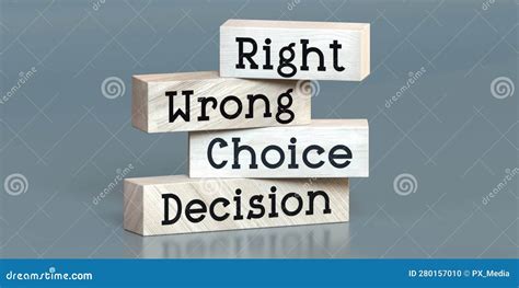 Right Wrong Choice Decision Words On Wooden Blocks Stock