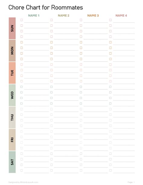 Printable Rotating Chore Chart Template Wordlayouts