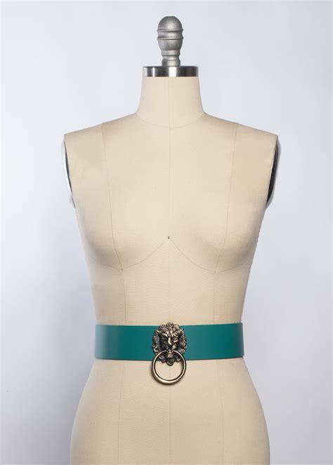 Apatico Leo Lion Head Waist Belt Teal Leather Baroque Gothic