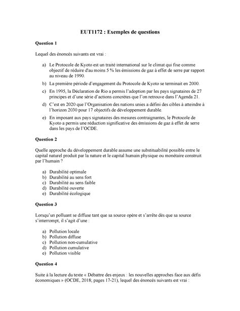 Exemples De Questions Examen Intra EUT1172 Exemples De Questions