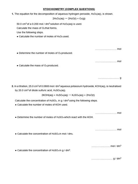 Stoichiometry Questions Pdf