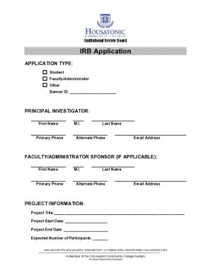 Fillable Online INSTITUTIONAL REVIEW BOARD APPLICATION IRB Fax Email