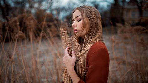 Wallpaper Portrait Women Outdoors Closed Eyes Depth Of Field