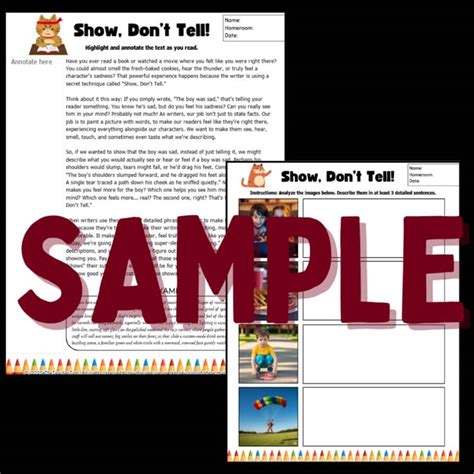 Show Dont Tell Writing Packet Sensory Details And Descriptive Writing
