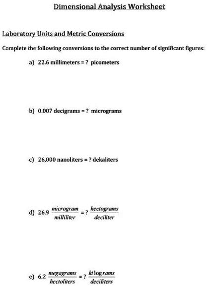 Solved Dimensional Analysis Worksheet Laboratory Units And Metric