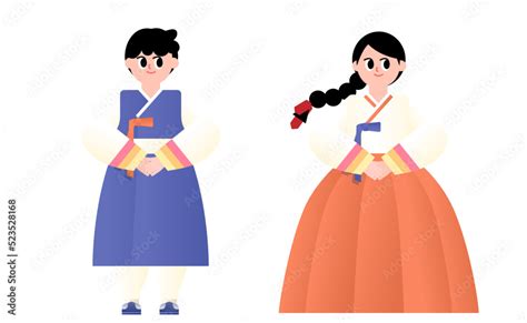 한복을 입은 남녀 캐릭터 Stock Vector Adobe Stock