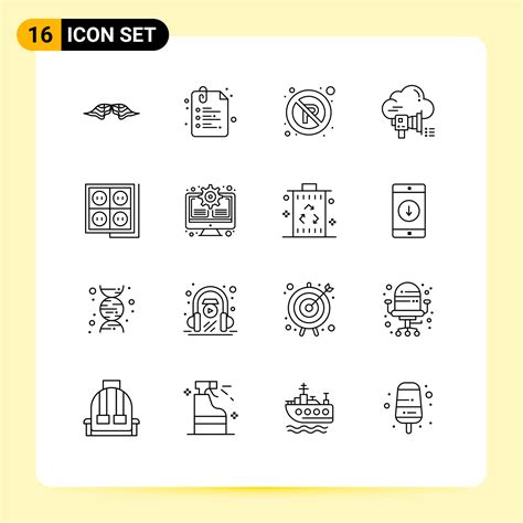 Mobile Interface Outline Set Of 16 Pictograms Of Announcement Promotion Back To School Marketing