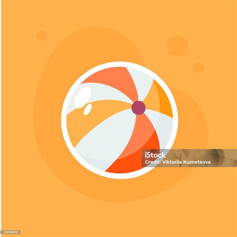 비치 볼 플랫 아이콘입니다 오렌지 배경에 비치 볼의 벡터 그림 여름 스티커 공기 주입에 대한 스톡 벡터 아트 및 기타 이미지