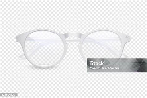 벡터 3d 사실적인 플라스틱 둥근 흰색 테두리 눈 안경 아이콘 닫기 투명 한 배경에 격리 여성 남성 남녀 공용 액세서리 광학 건강 개념 디자인 템플릿 모형 전면 보기 안경에