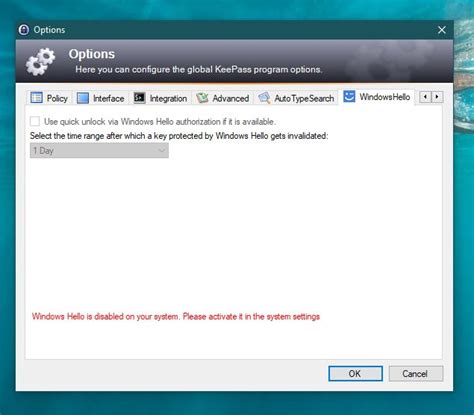 Error Windows Hello Is Disabled On Your System Issue SirAndros KeePassWinHello GitHub