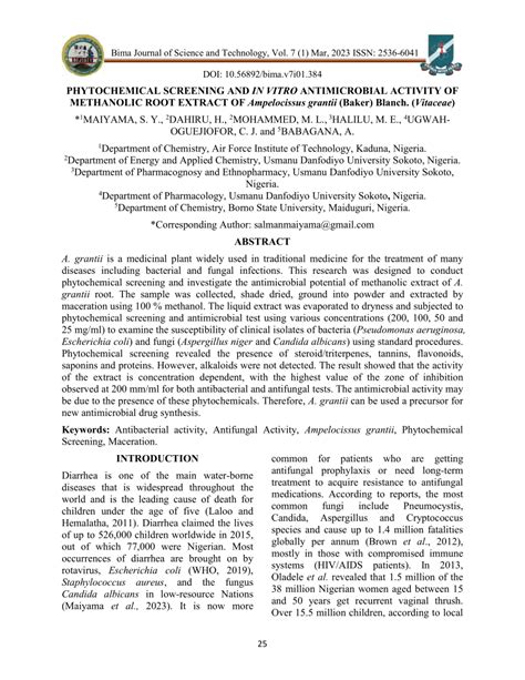 Pdf Phytochemical Screening And In Vitro Antimicrobial Activity Of