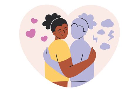 자기 수용 내부 조각 및 정신 건강의 벡터 그림 마음 모양 안에 그림자를 껴안고 긍정적 인 감정과 부정적인 감정 균형과 조화를