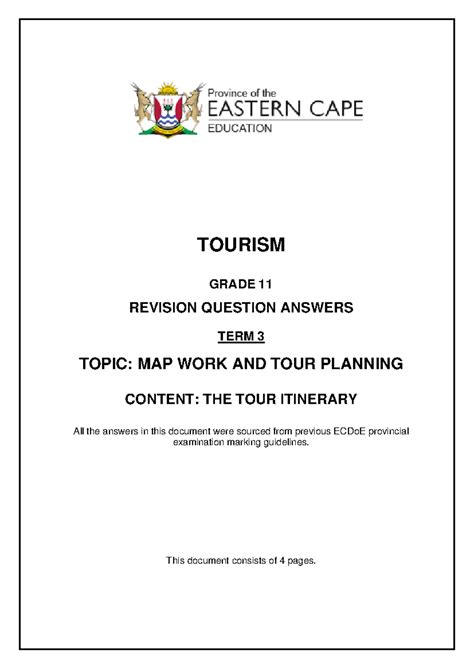 02a Gr 11 Tourism T3 Mapa Work And Tour Planning Revision Question