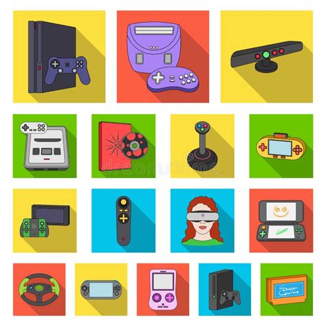 Game Console And Virtual Reality Flat Icons In Set Stock Vector