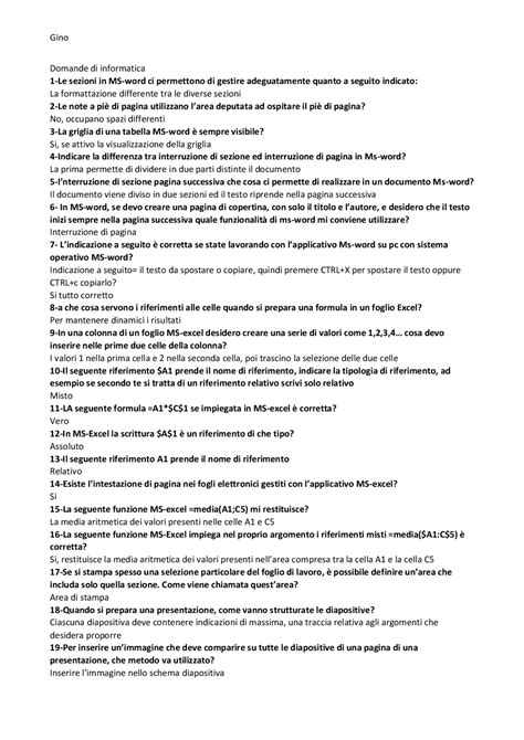 Domande Esame Di Informatica Prove Desame Di Elementi Di Informatica