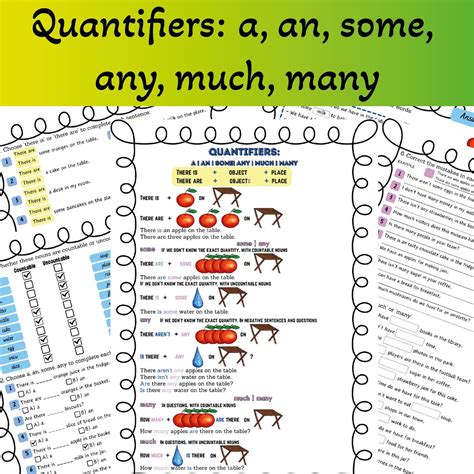 Practice Worksheets Quantifiers A An Some Any Much Many Etsy