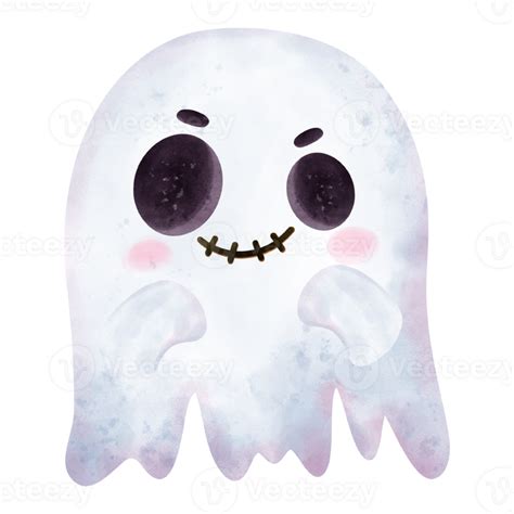 Cute And Kawaii Happy Face Halloween Ghost Cartoon Character Watercolor