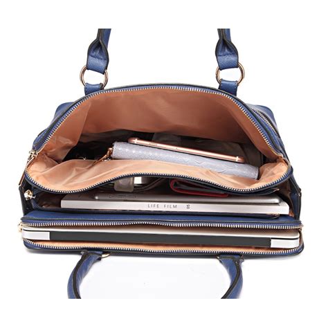 Lt1706 Miss Lulu Structured Classic Multi Compartment Shoulder Bag Navy