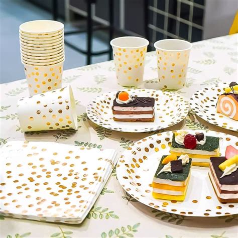 White Gold Party Tableware Set Paper Plates Napkins Paper Cups Guests Fyndiq
