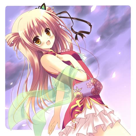 Safebooru Bag Bare Shoulders Blonde Hair Blush Cloud Clouds Hair Ribbon Long Hair Open Mouth
